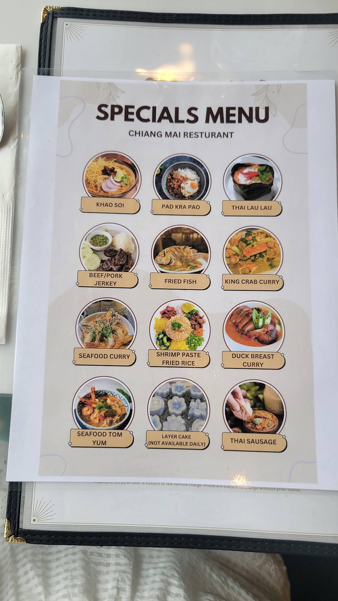 Menu at Chiang Mai Thai Cuisine restaurant, Honolulu