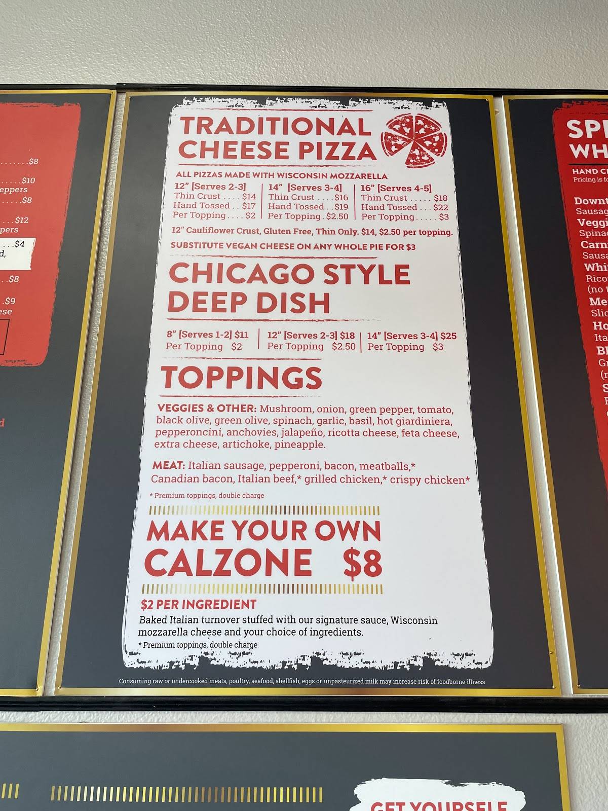 Menu at Chicago Guys Pizza Co. pizzeria, Las Vegas