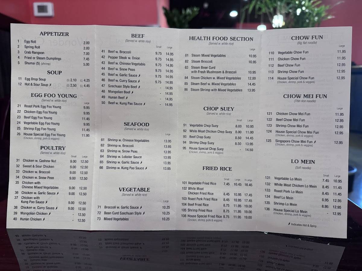 Menu at Wonder Chop restaurant, Chicago
