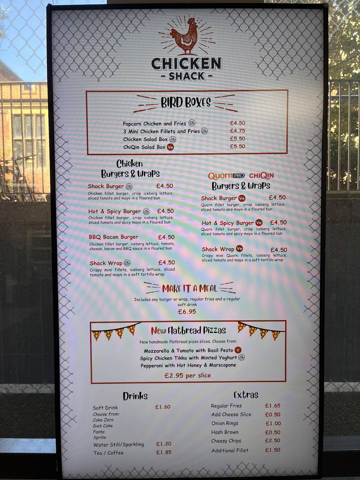 Menu at Chicken Shack restaurant, Newcastle upon Tyne