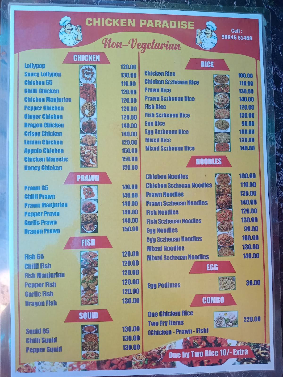 Menu at Chicken Paradise, Chennai