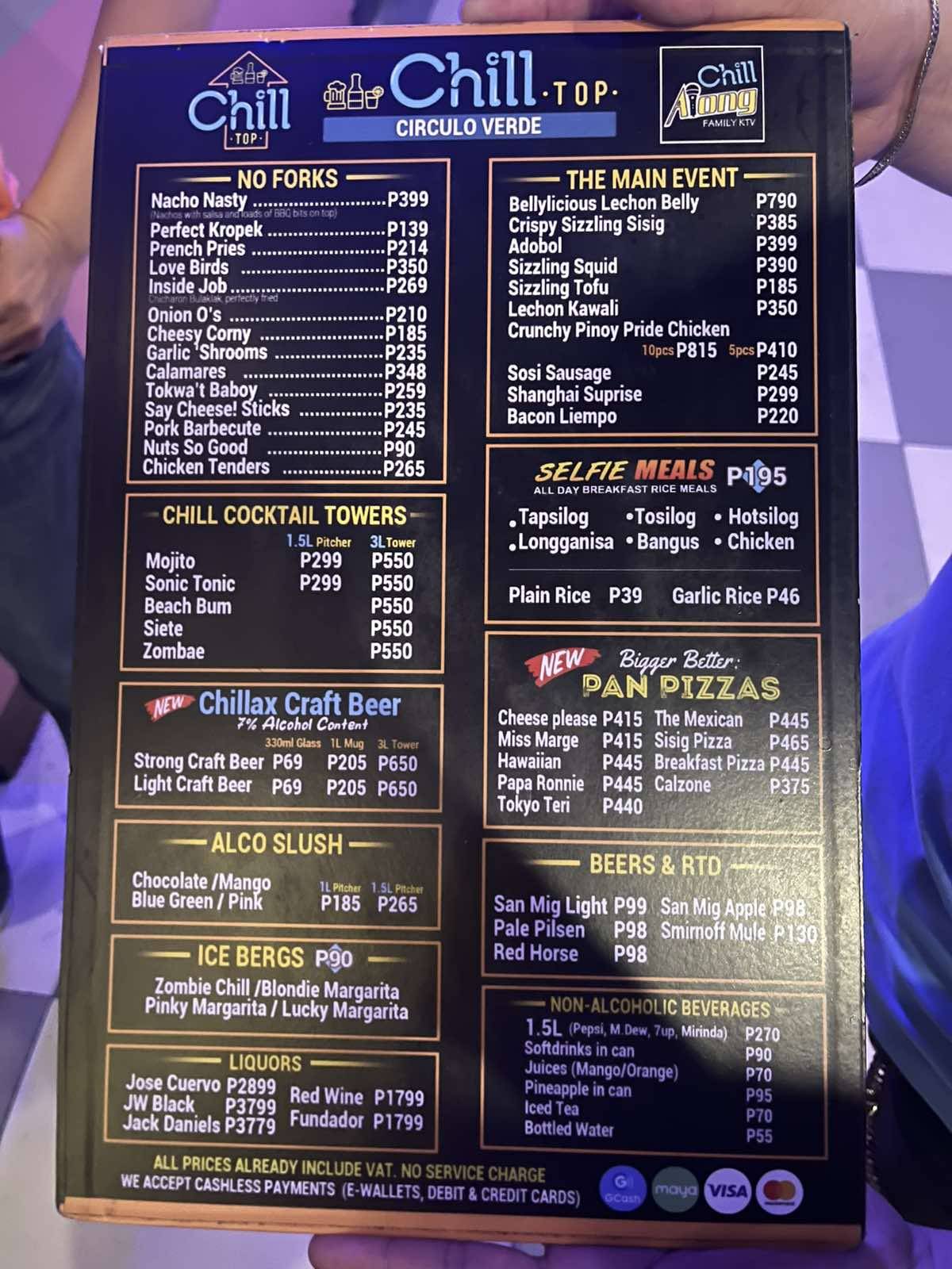Menu at Chill Top pub & bar, Quezon City, Circulo Verde