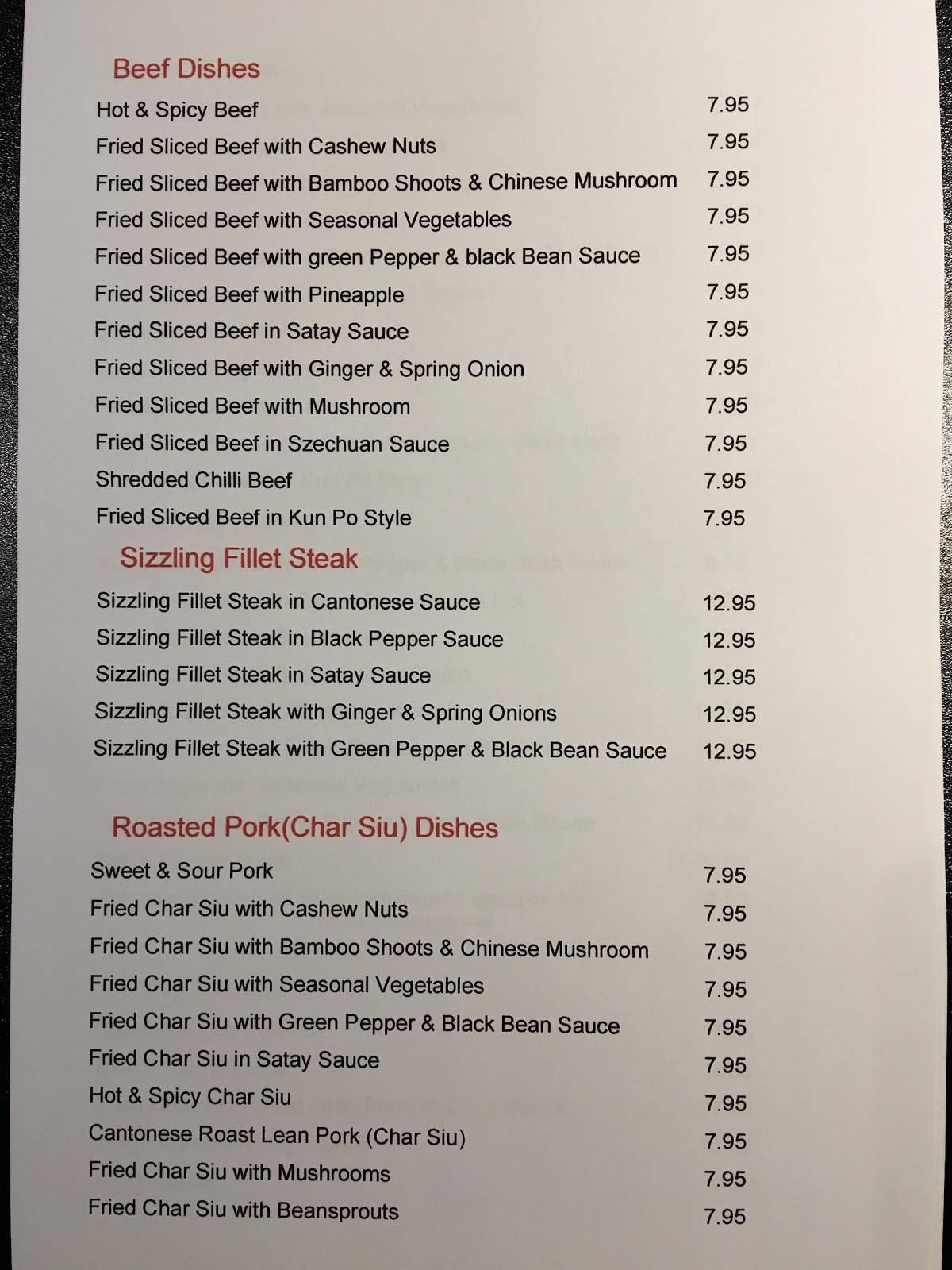 Menu at New China Cottage restaurant, Bury
