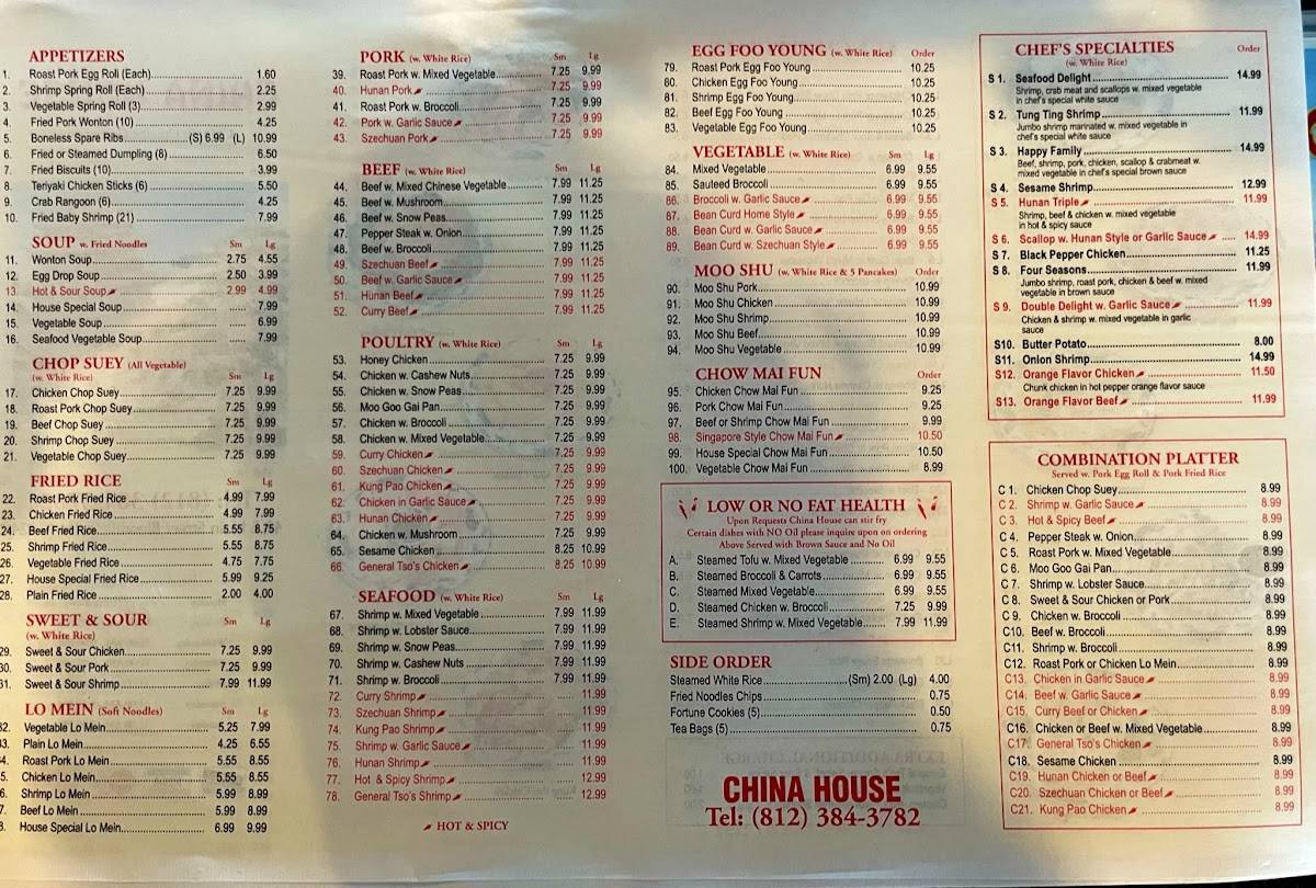Menu at China House restaurant, Bloomfield