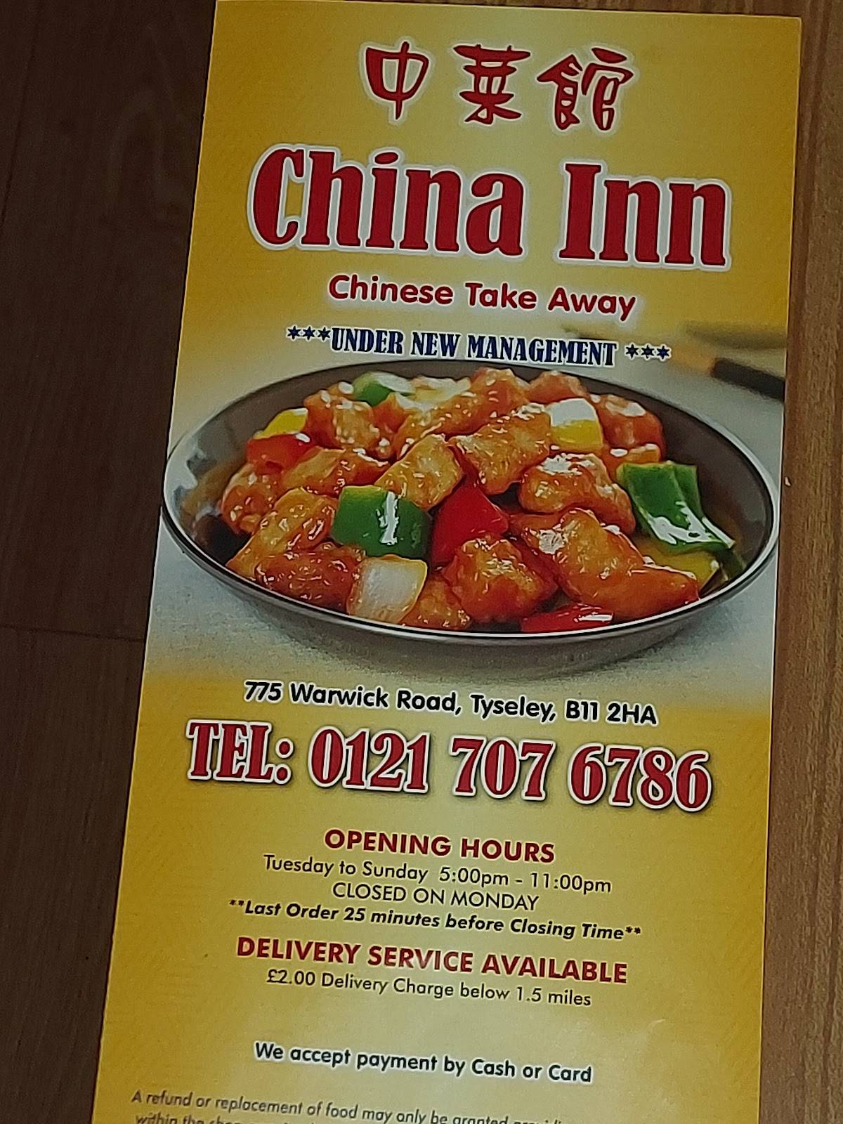 Menu at China Inn Chinese Takeaway B11 fast food, Birmingham, 775 ...