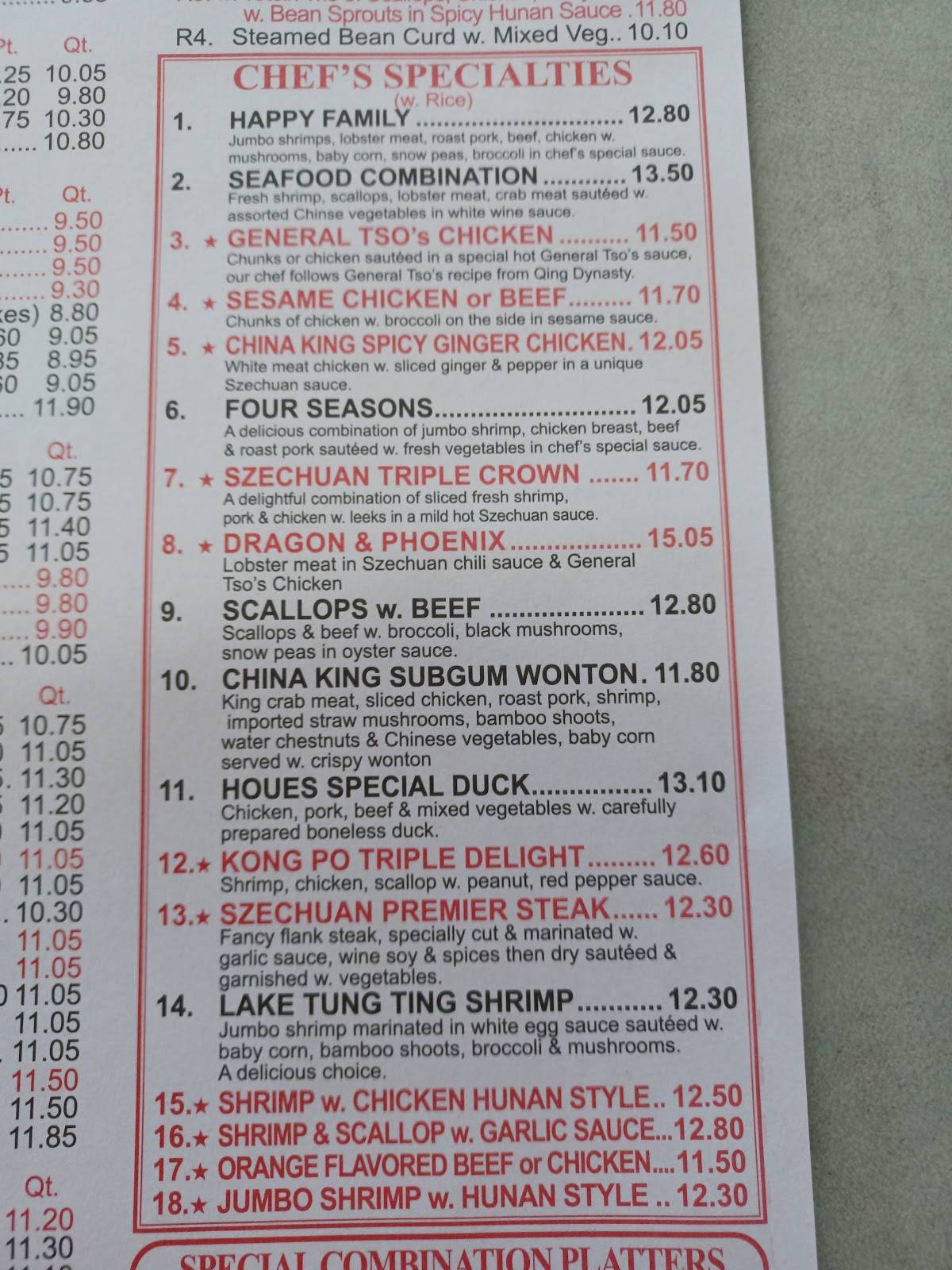 Menu at China King Restaurant, Buffalo, Lake Ave #9