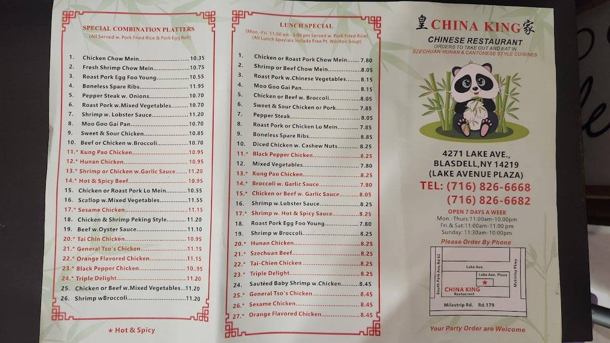 Menu at China King Restaurant, Buffalo, Lake Ave #9