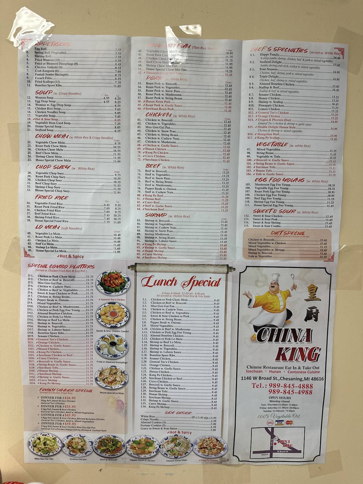 Menu at China King restaurant, Chesaning, W Broad St