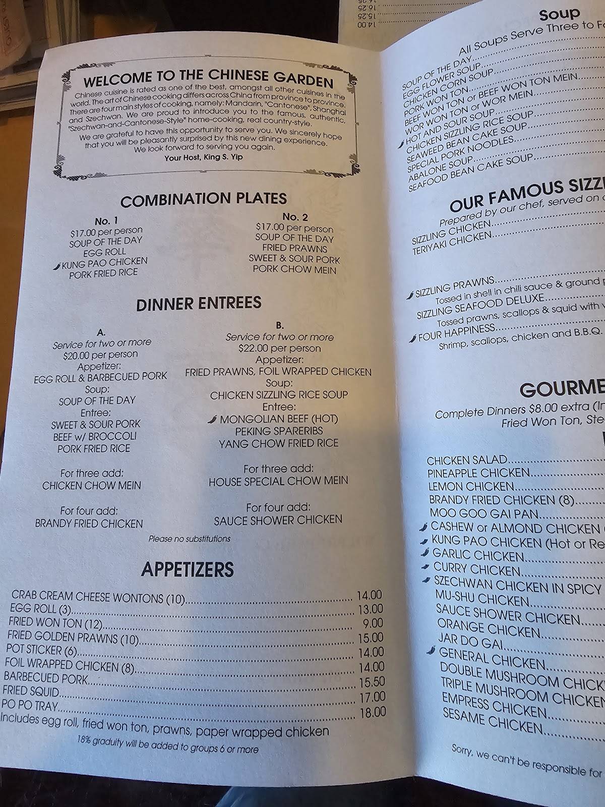 Menu at Chinese Garden Restaurant, Yuba City