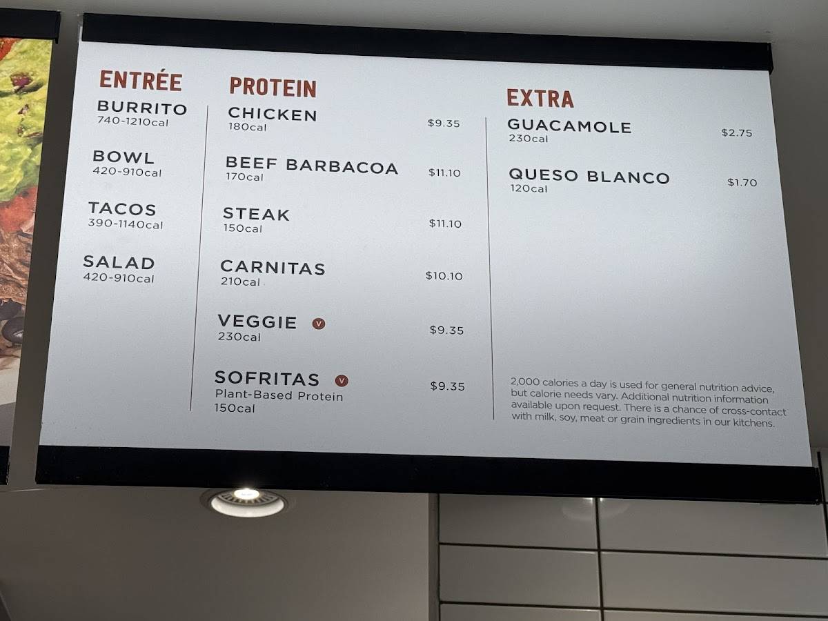 Menu at Chipotle fast food, The Woodlands
