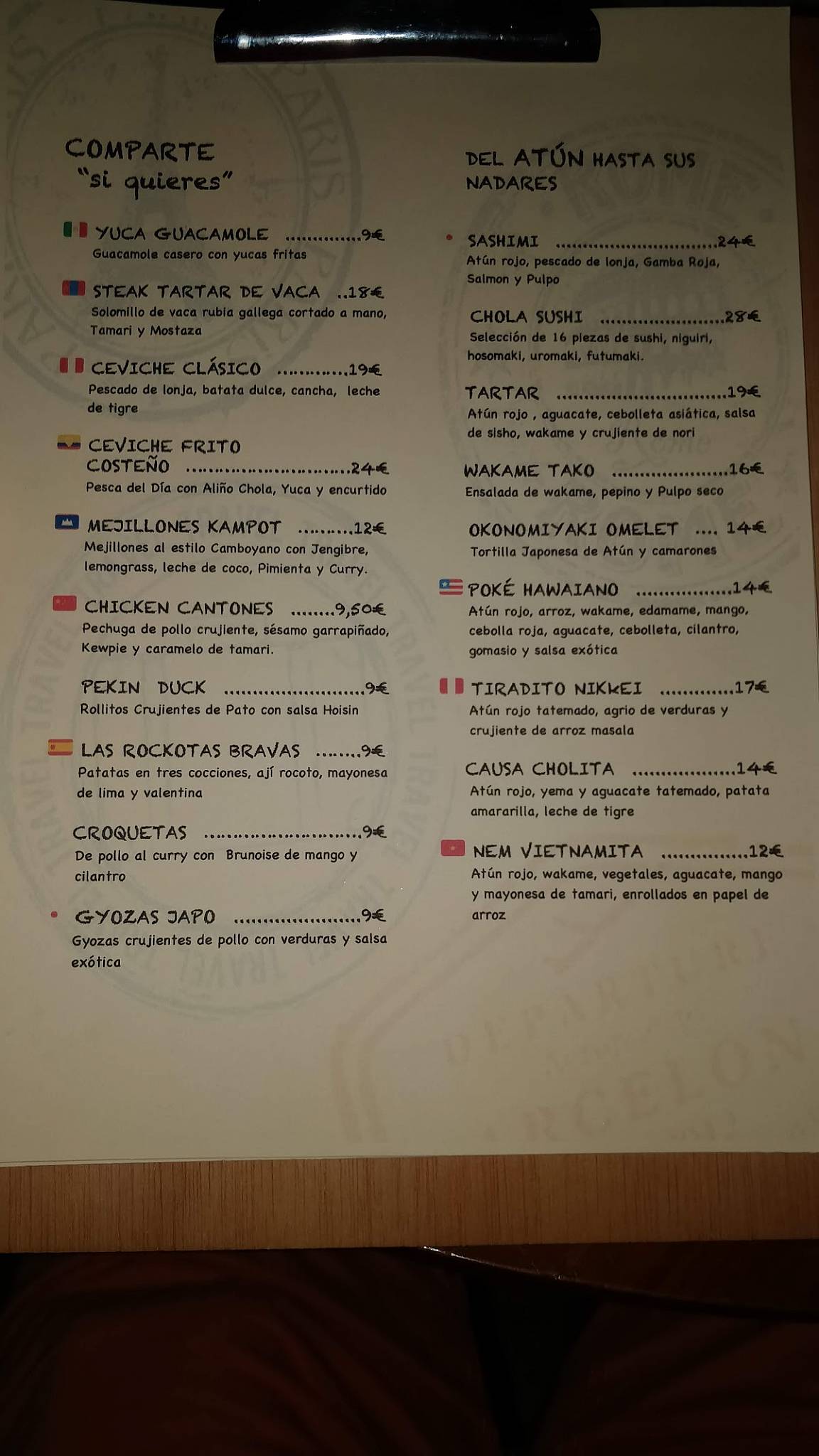 Menu at Chola Gastro Xàbia restaurant, Xàbia