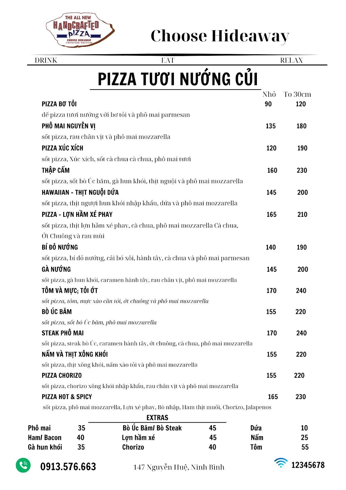 Menu at Choose Hideaway Restaurant and Homestay, Ninh Binh, 147 Nguyễn Huệ