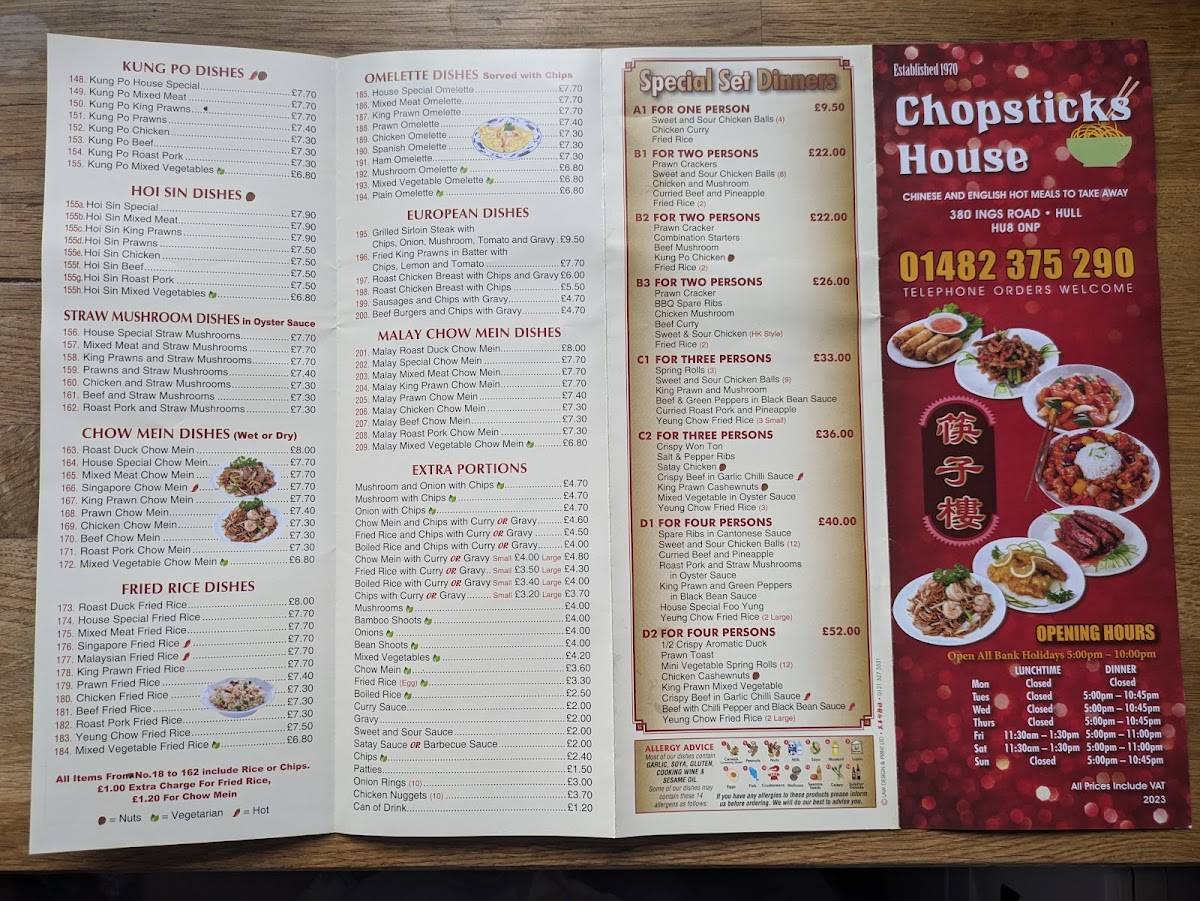 Menu at Chopstick House fast food, Hull