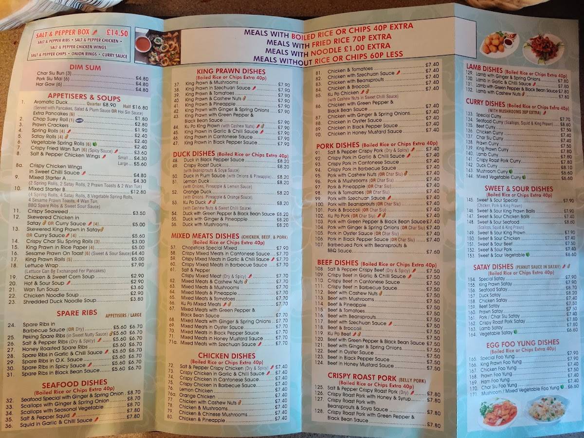 Menu at Chopsticks fast food, Morecambe