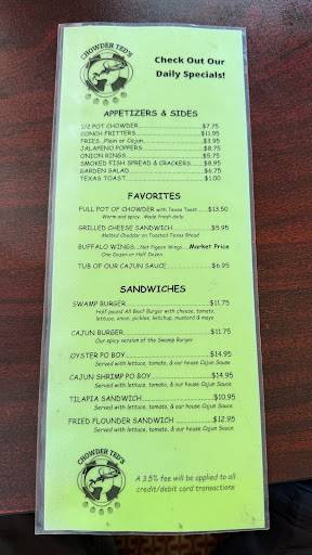 Menu at Chowder Ted's pub & bar, Jacksonville