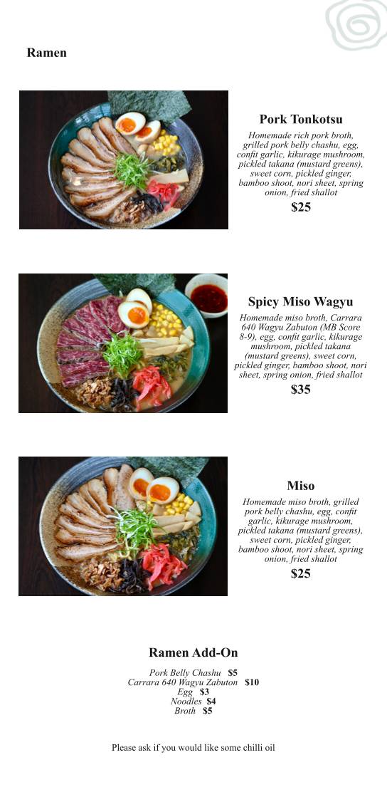 Menu at Kenzo Japanese Restaurant, Christchurch