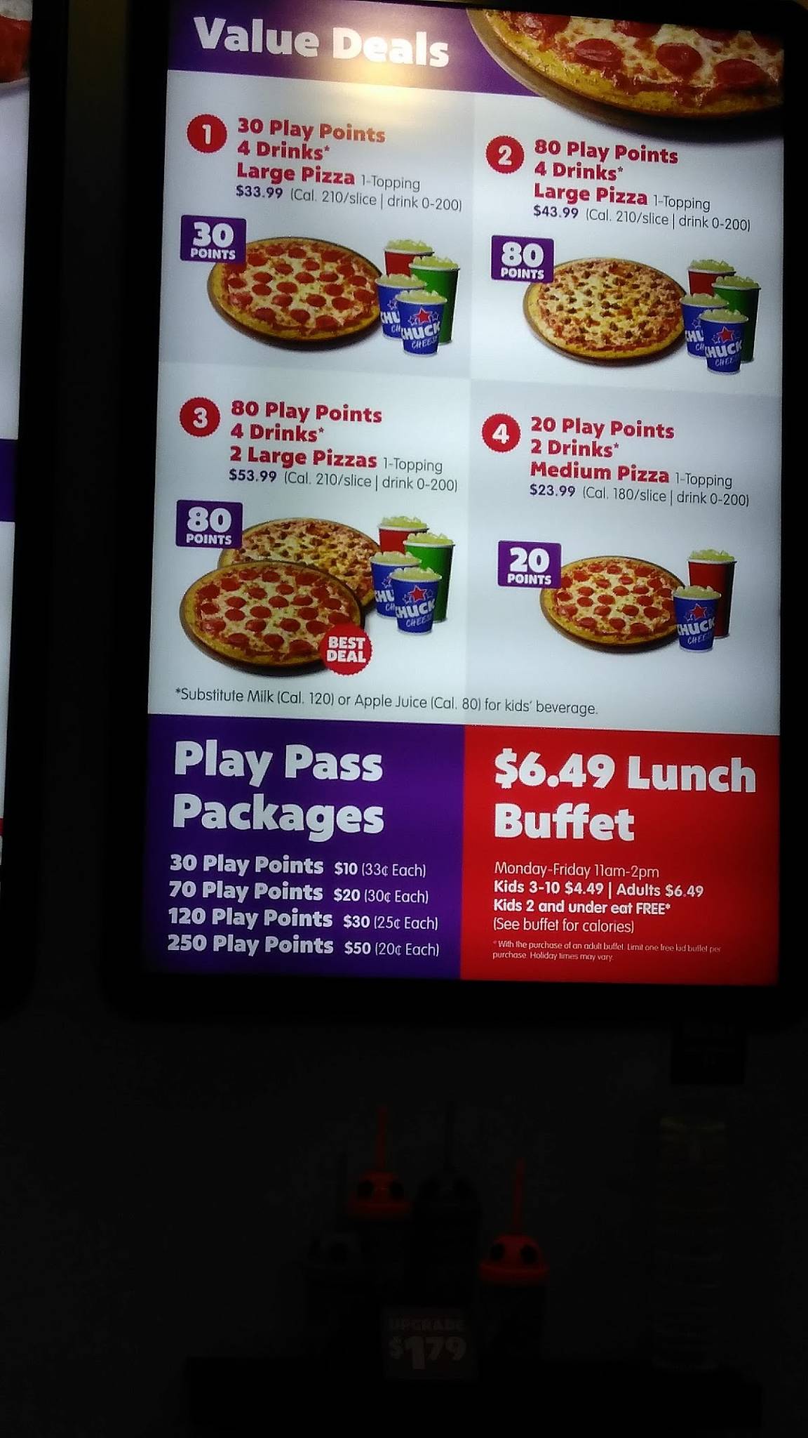 Menu at Chuck E. Cheese pizzeria, Nashville, Gallatin Pike N