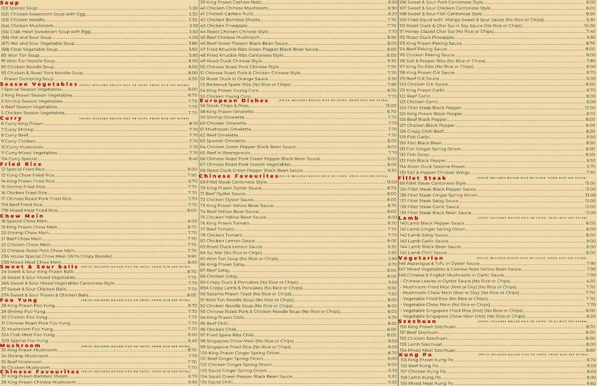 Menu at Chung Ku fast food, Liverpool, 9 Childwall Priory Rd