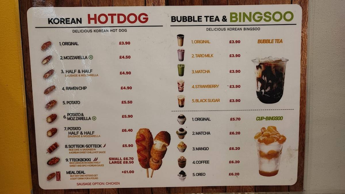 Carta del restaurante Chungchun Korean Hot Dog, Londres