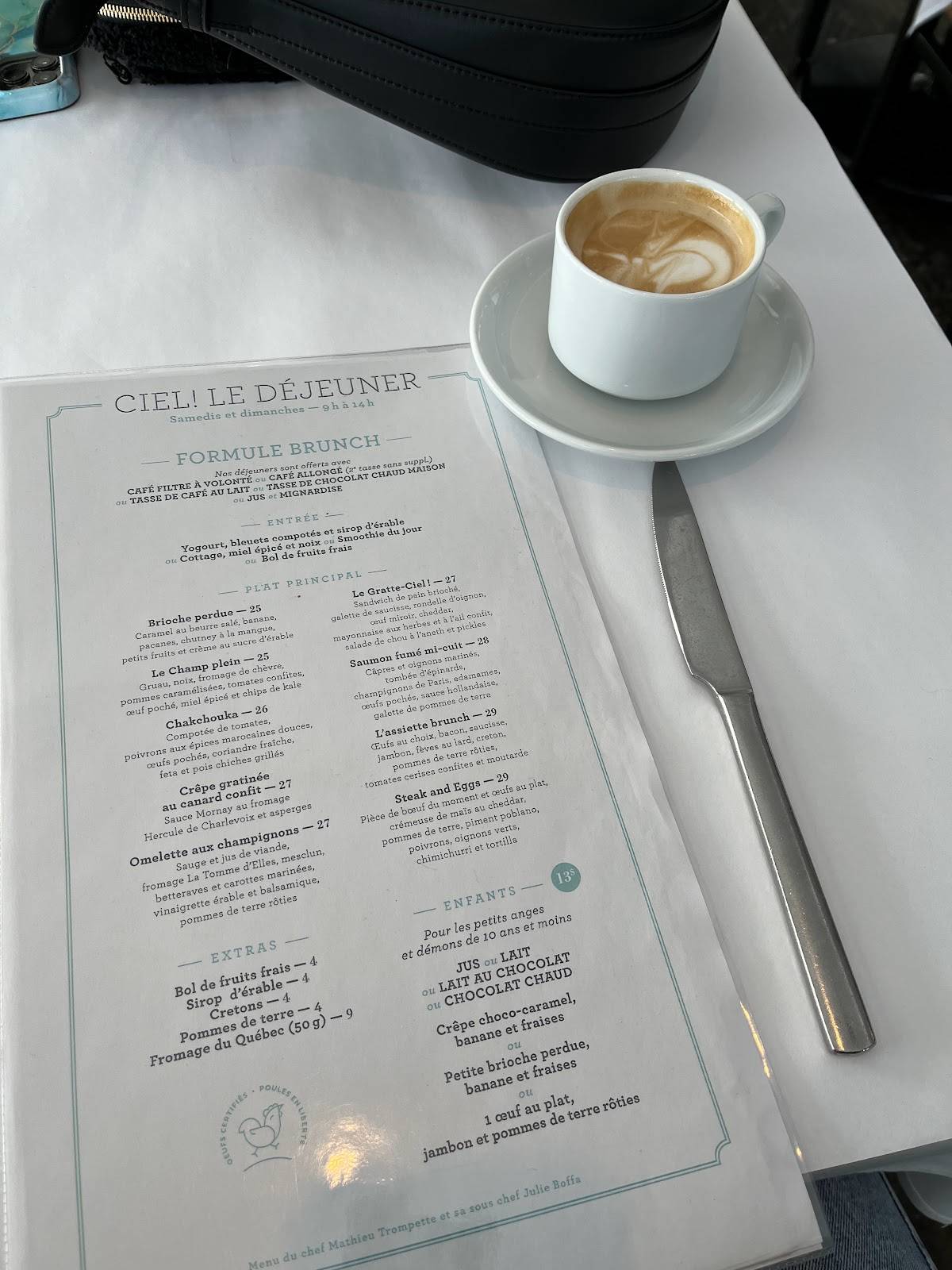 Menu at Ciel! Bistro-bar, Québec City