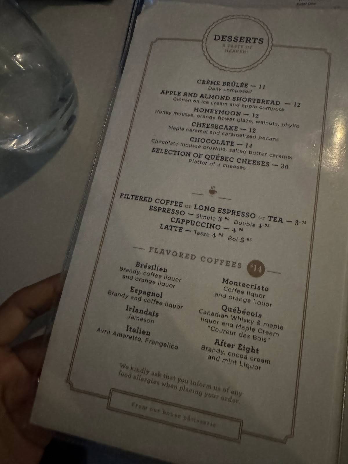 Carta de Ciel! Bistro-bar, Quebec