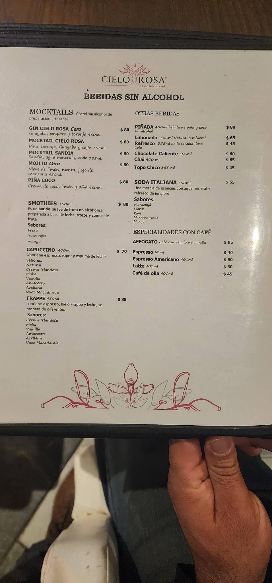 Carta de Cielo Rosa Open Restaurant, Durango