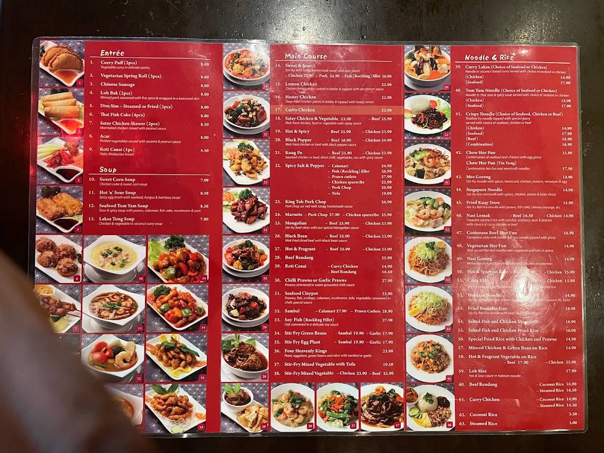 Menu at Cinta Raya Restaurant, Scoresby