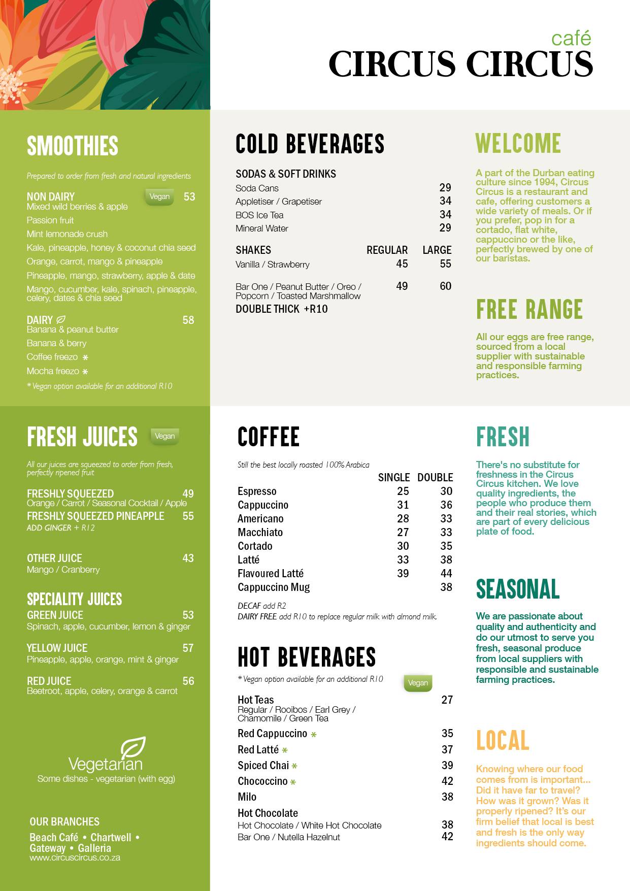 Menu at Circus Circus Gateway restaurant, Durban North, Shop G020