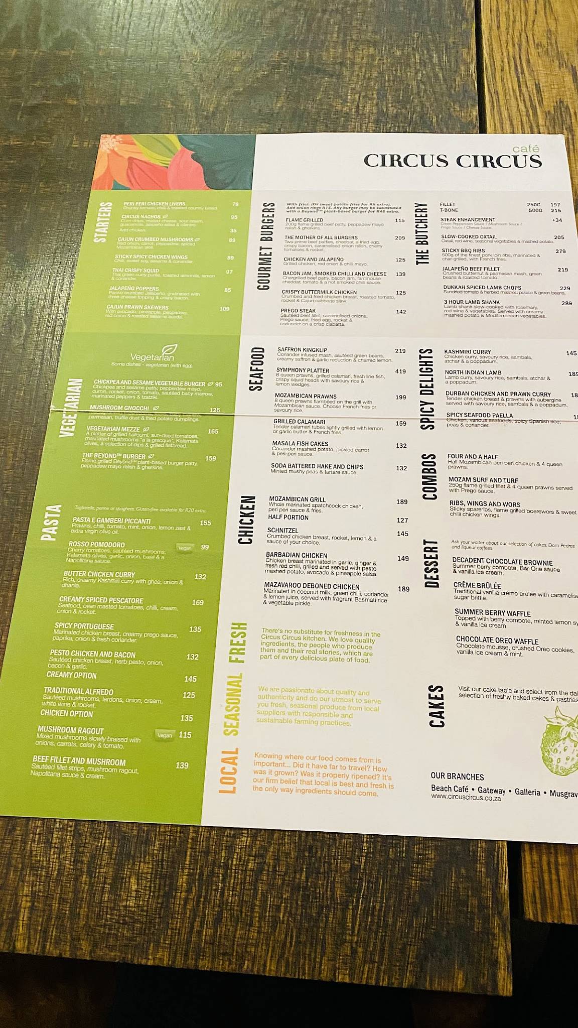 Menu at Circus Circus Gateway restaurant, Durban North, Shop G020