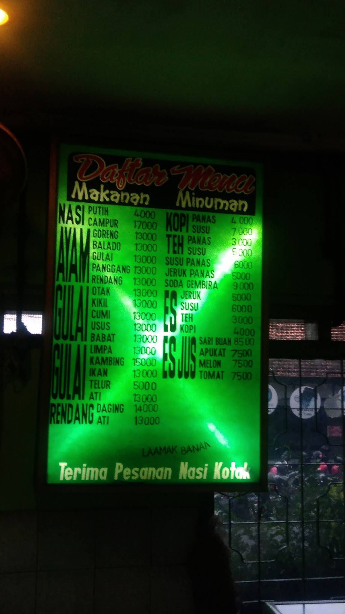 Menu at Citra Minang Padang Restaurant, Malang