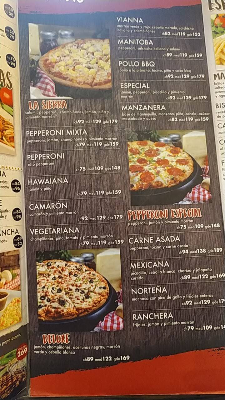 Carta de Pizzería La Sierra, Ciudad Cuauhtemoc, Carretera a Rubio Km. 6