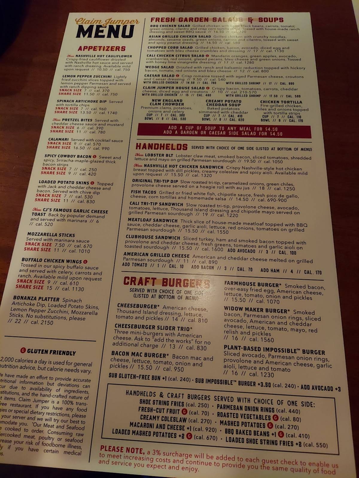 Menu at Claim Jumper Steakhouse & Bar - La Mesa, La Mesa, Grossmont ...