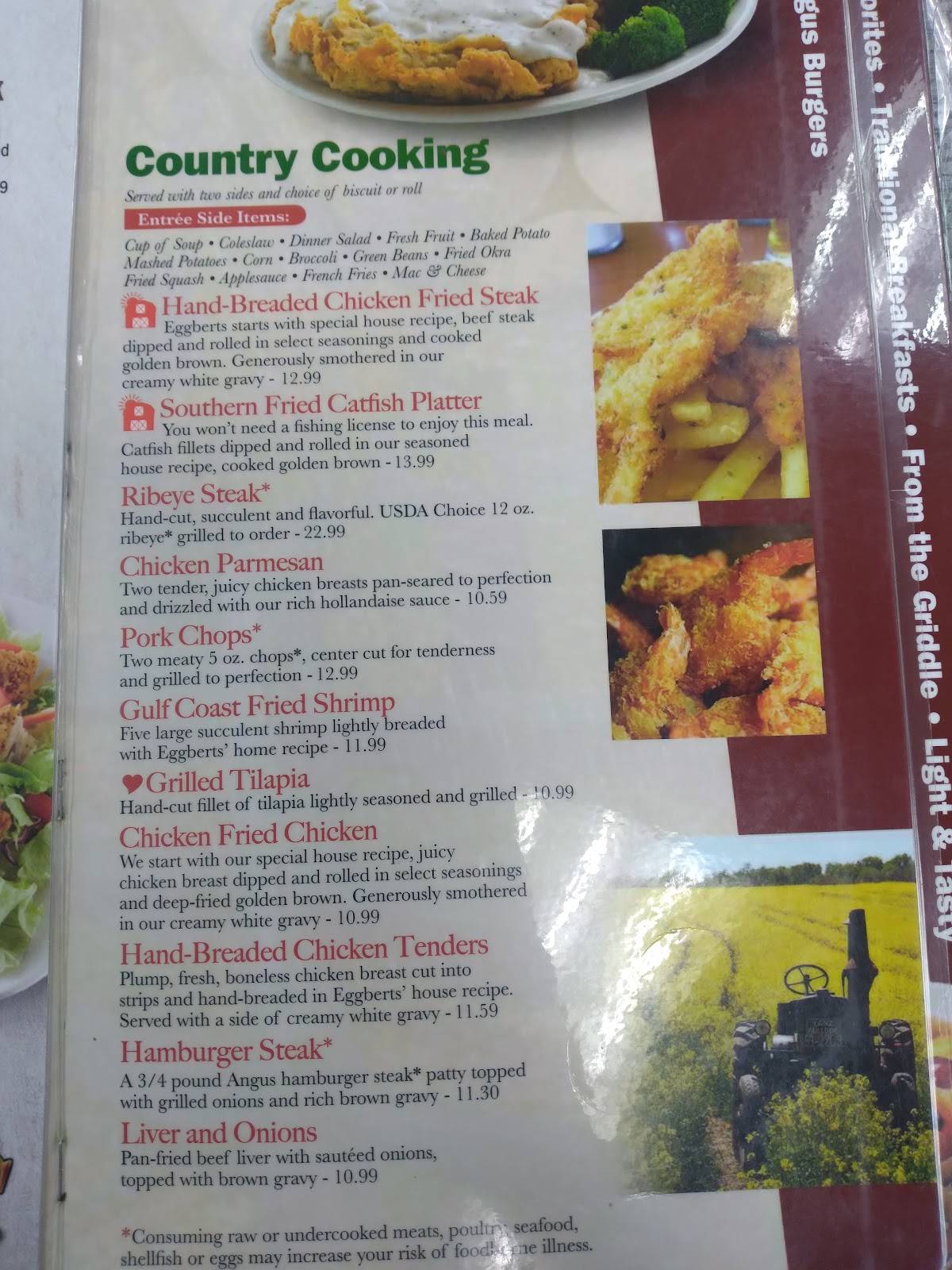Menu at Eggbert's restaurant, Claremore, 900 S Lynn Riggs Blvd
