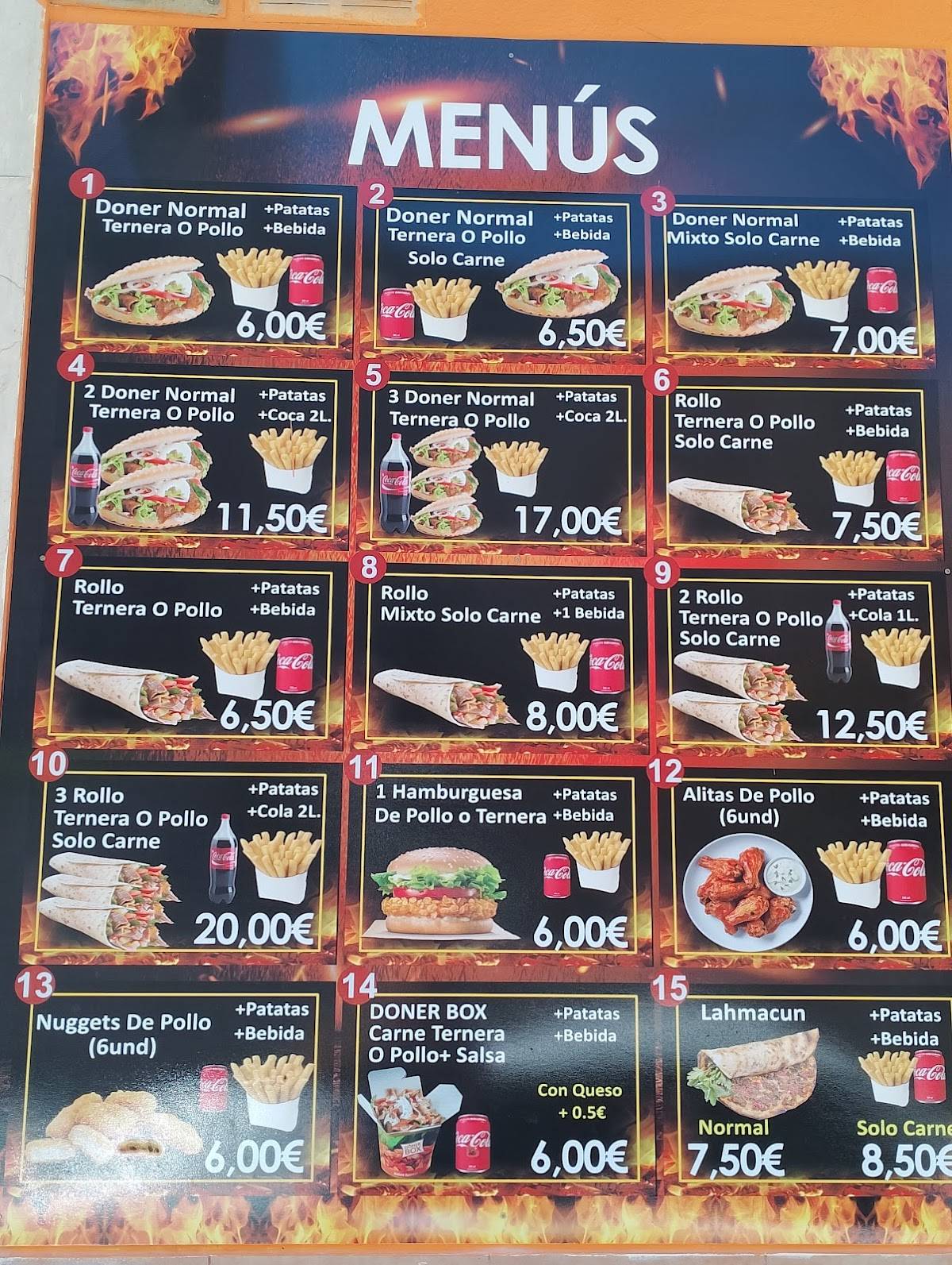 Menu at Classic Doner Kebab restaurant, Mislata