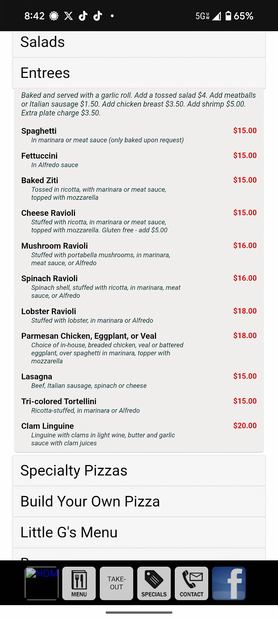 Menu at Mama G's Italian Restaurant, Clayton, 777 Hwy 441