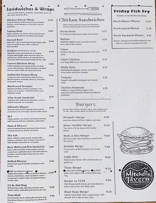 Menu at Mitchell's Tavern pub & bar, Westlake, Center Ridge Rd