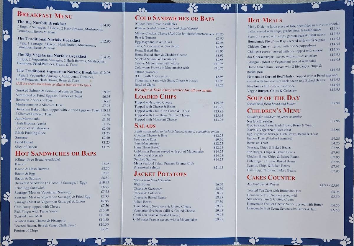 Menu at Cliff Top Cafe, Cromer, 22 Cliff Rd
