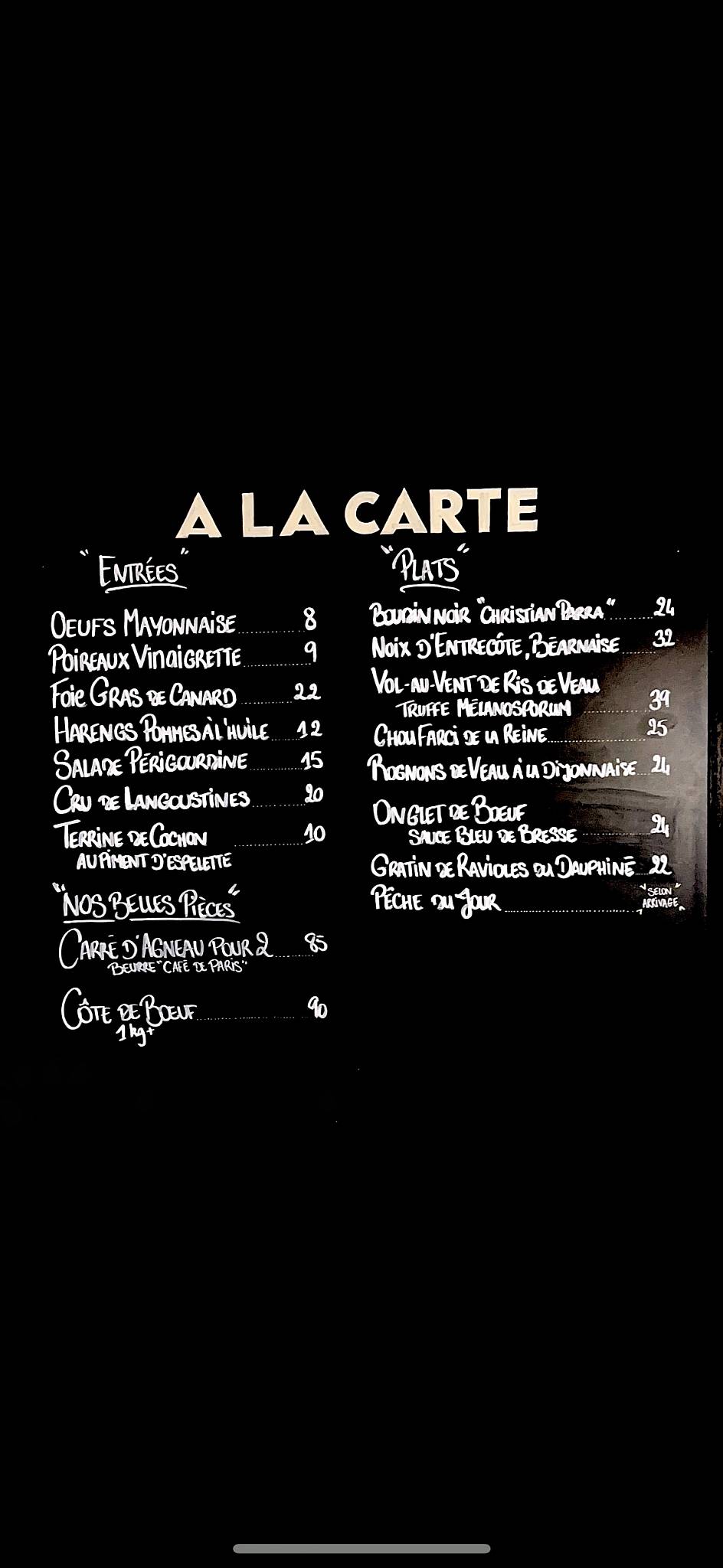 Menu au Clos d’Astorg restaurant, Paris