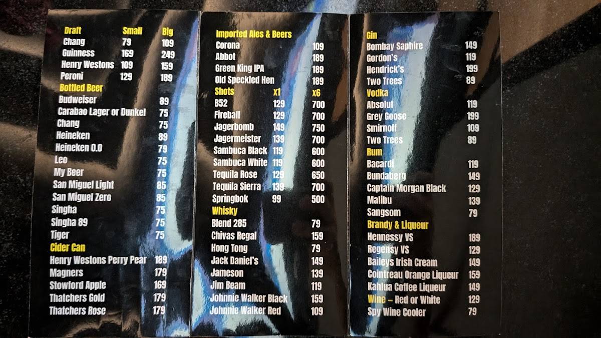Menu at Cloud 9 Reloaded pub & bar, Pattaya City