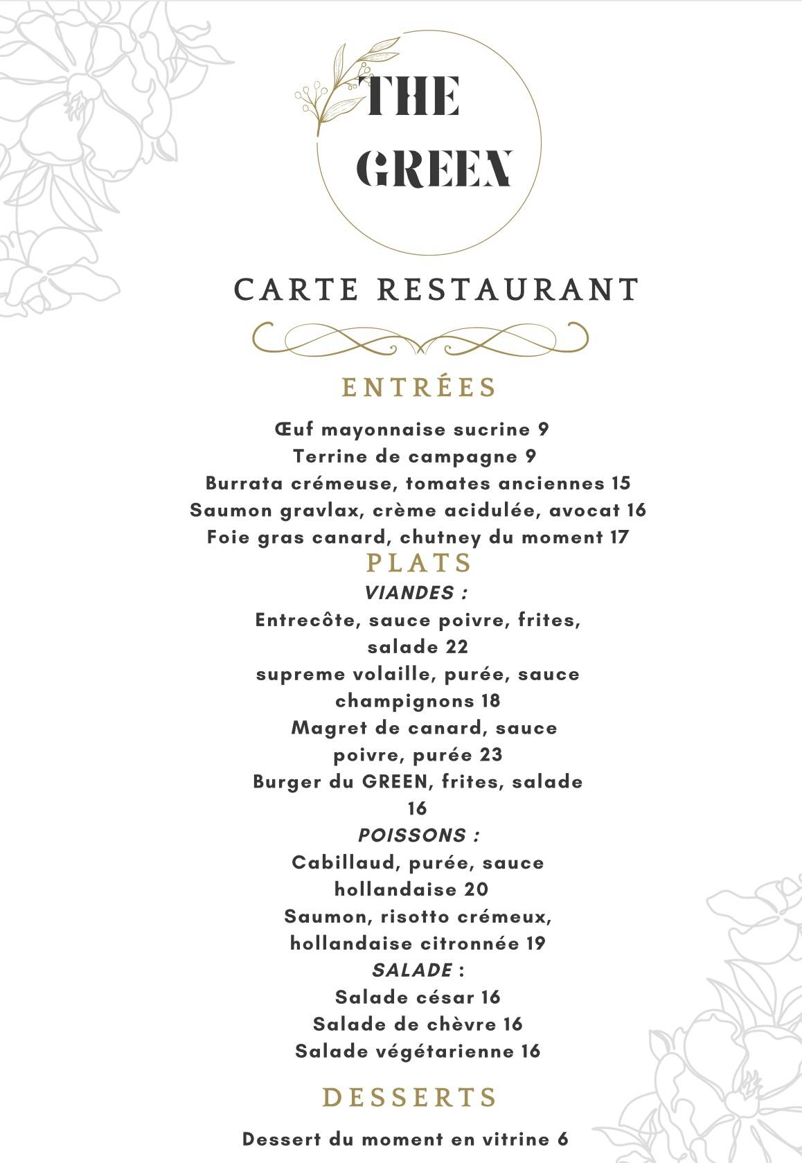 Menu at Club House The Green, Pléhédel