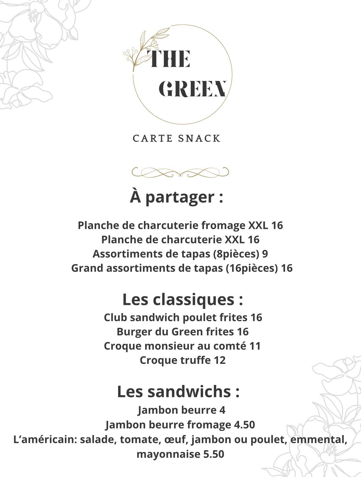 Menu at Club House The Green, Pléhédel
