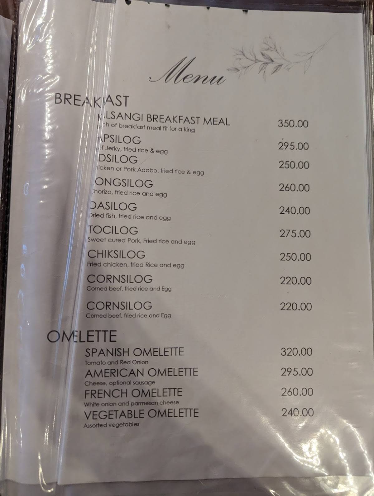 Menu at Club Kalsangi by Dole Philippines, Inc., Polomolok