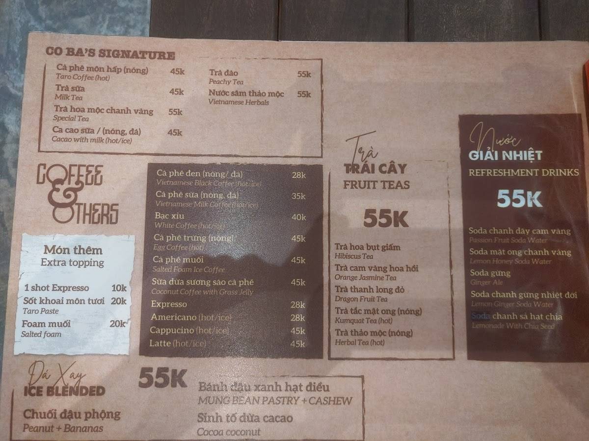 Menu at Co Ba Thi Cafe, Ho Chi Minh City, 30 Đ. Tôn Thất Tùng