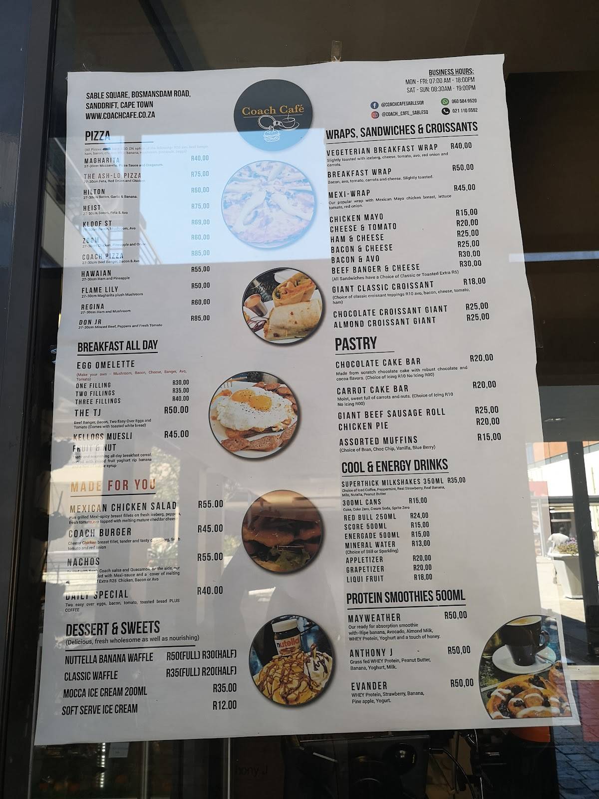 Menu at Coach Cafe Sable Square, Cape Town