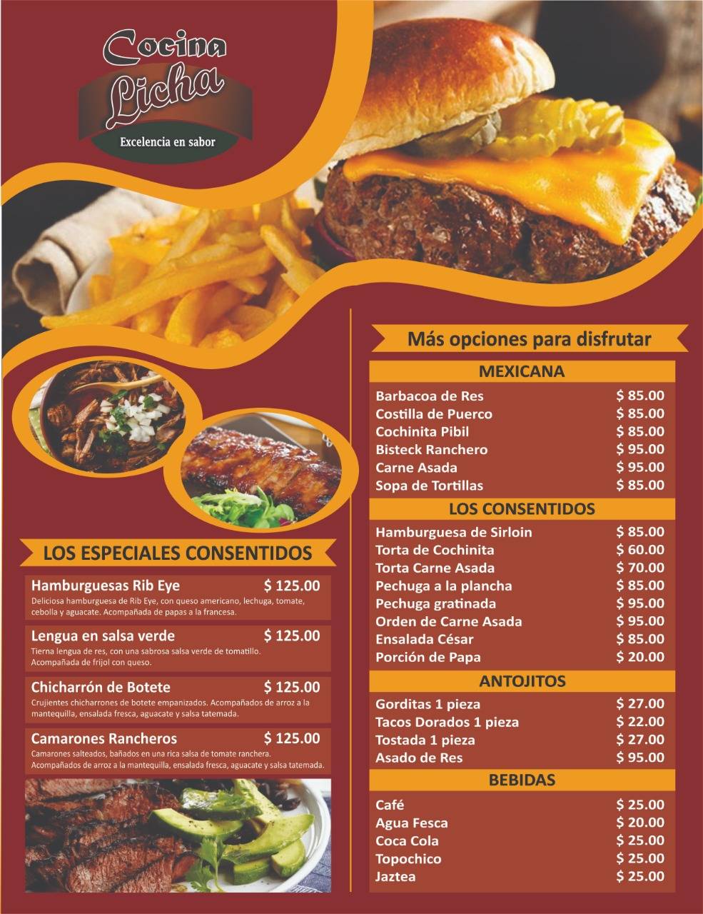 Carta del restaurante Cocina Doña Licha, Culiacán Rosales, De Las ...