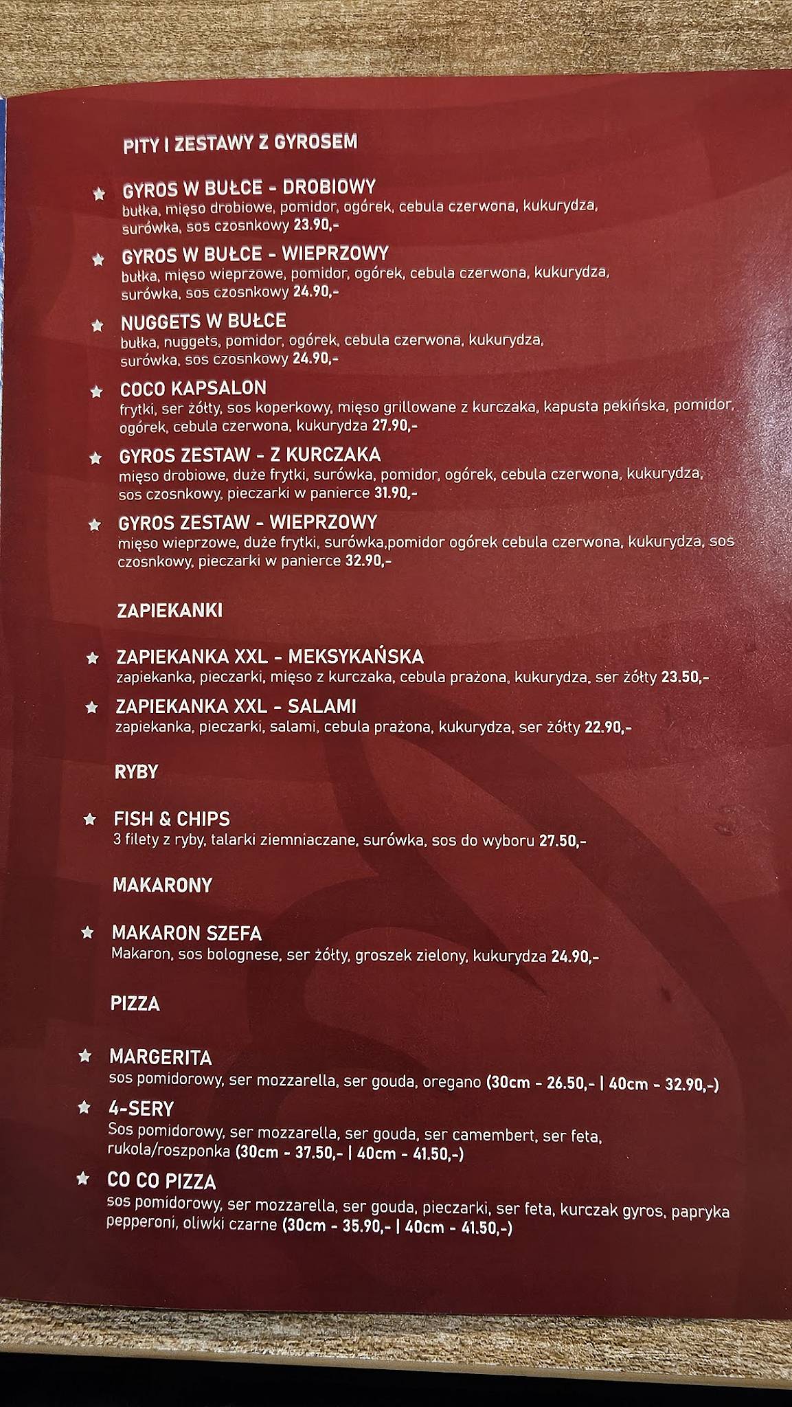Menu at Coco Chicken restaurant, Leszno