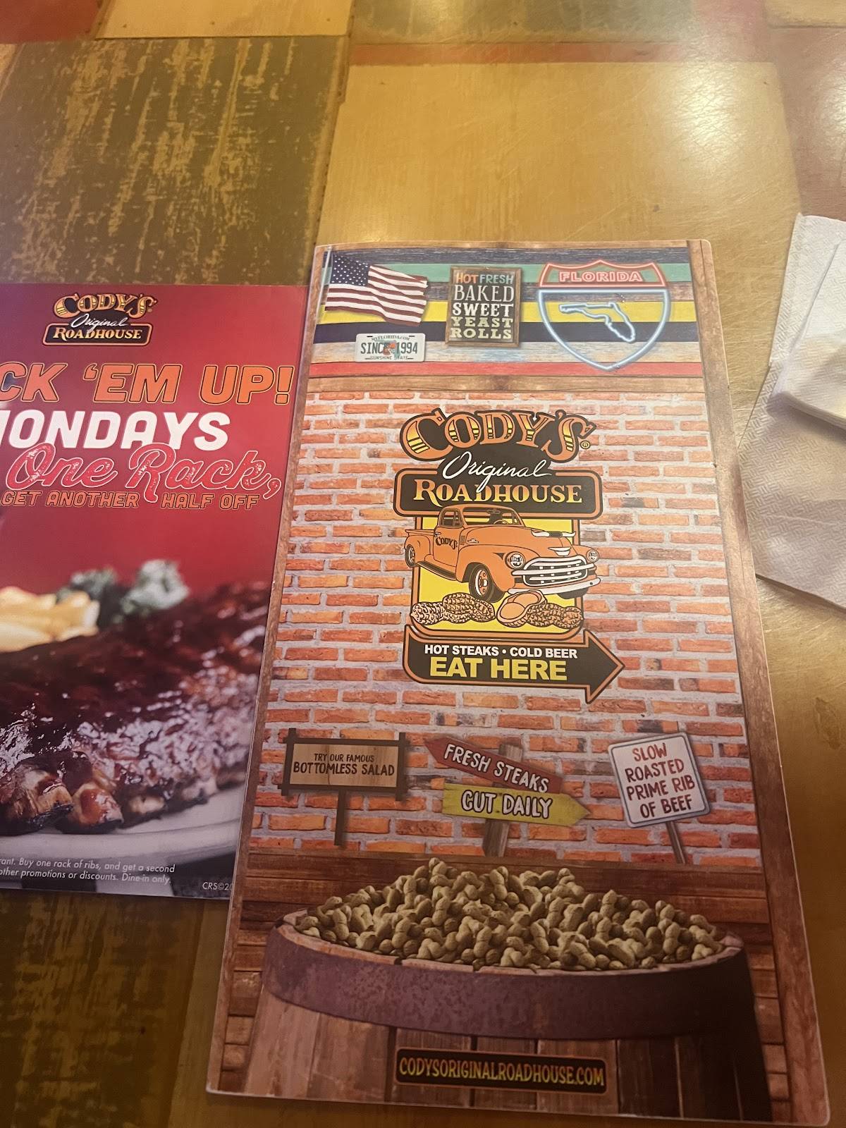 Menu at Cody's Original Roadhouse - Sebring pub & bar, Sebring