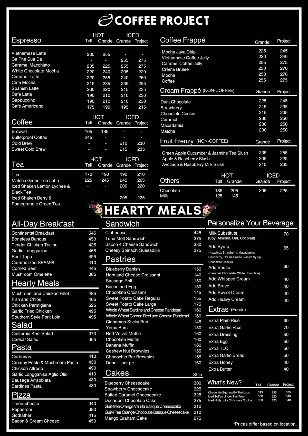 Menu at Coffee Project Sta. Rosa cafe, Santa Rosa, Vista Mall