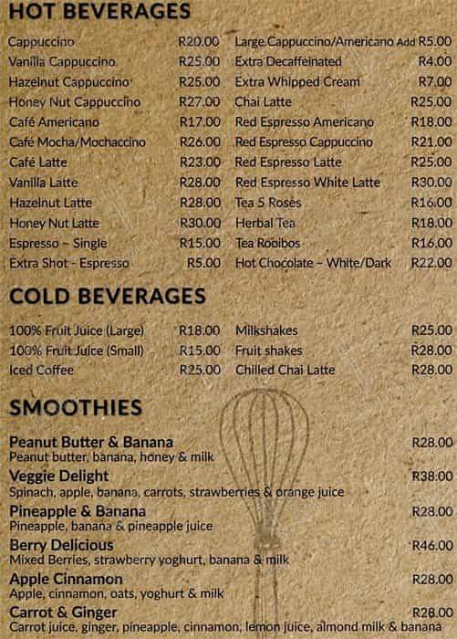 Menu at Coimbra Bakery, Cape Town