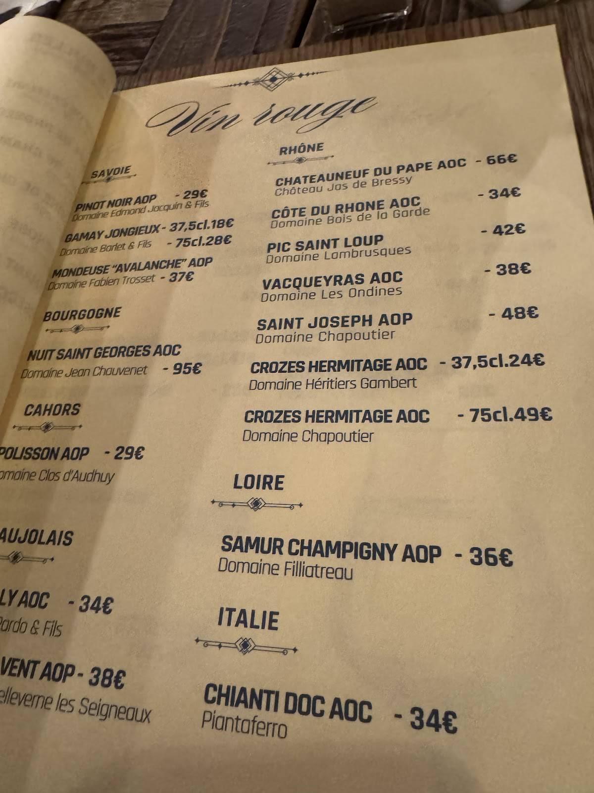 Menu au Coin Savoyard restaurant, Combloux
